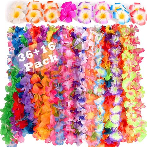 52 St Tropisk Hawaiiansk Lei Luau Blommor Färgglada Halsband 36 St Hawai Leis Med 16 St
