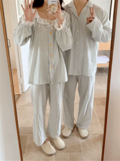 🎊커플💕 젤라또 하트 버튼 커플 잠옷 귀여운 긴팔 긴바지 세트 에이블리