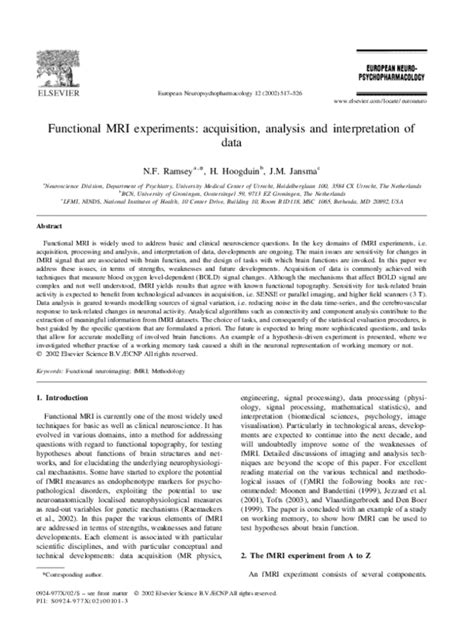 Pdf Functional Mri Experiments Acquisition Analysis And Interpretation Of Data