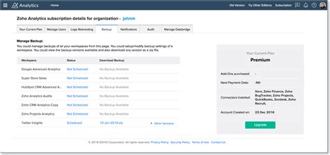 Backup L Zoho Analytics Help