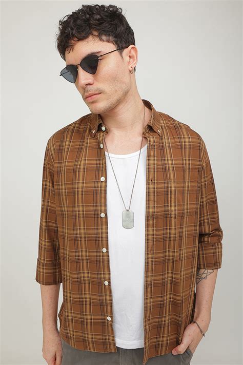 Buy Mens Static Checks Brown Shirt Online Snitch