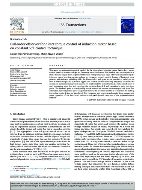 Pdf Full Order Observer For Direct Torque Control Of Induction Motor Based On Constant V F