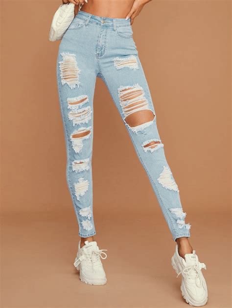 High Waisted High Stretch Ripped Jeans Cute Ripped Jeans Ripped