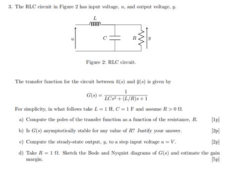 Solved The RLC Circuit In Figure Has Input Voltage U Chegg Com