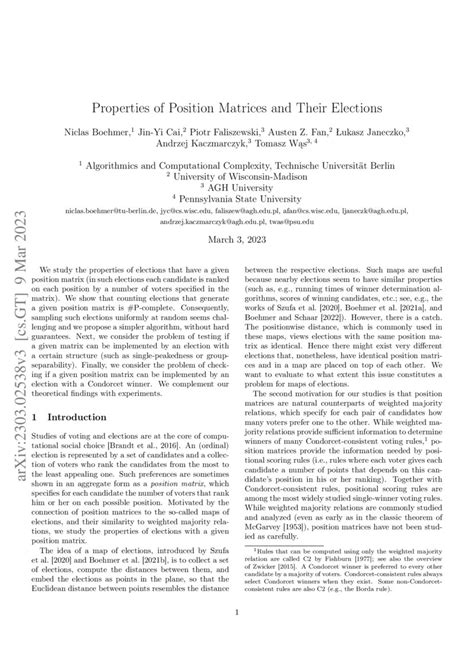 Properties Of Position Matrices And Their Elections Deepai