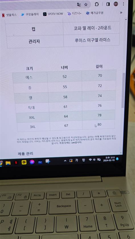 옷 사이즈표 지식in