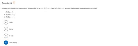 Solved Question 8 A Let Fand G Be Inverse Functions That Are