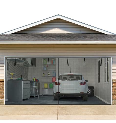 16x7ft 자석 폐쇄 차고 도어 스크린 자체 밀봉 가중 바닥 유리 섬유 메쉬 간편한 조립 통과 티몬