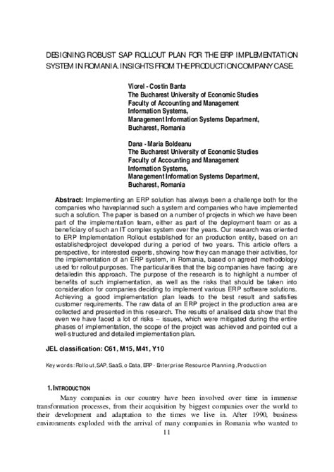 Pdf Designing Robust Sap Rollout Plan For The Erp Implementation System In Romania Insights