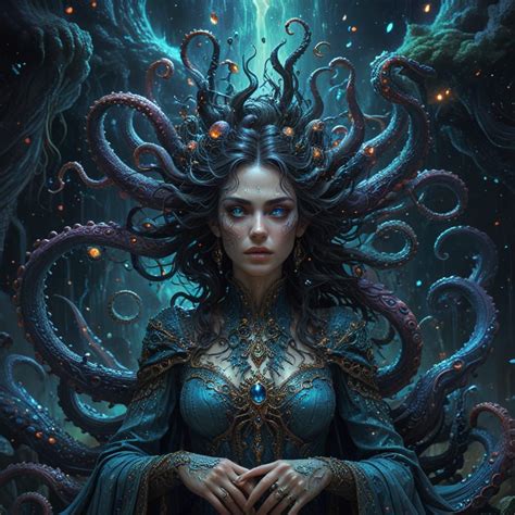 Oil Painting Portrait An Eldritch Princess With Dozens Of Eyes And