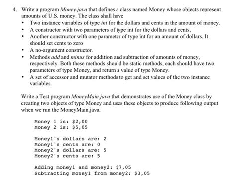 solved 4 write a program money java that defines a class