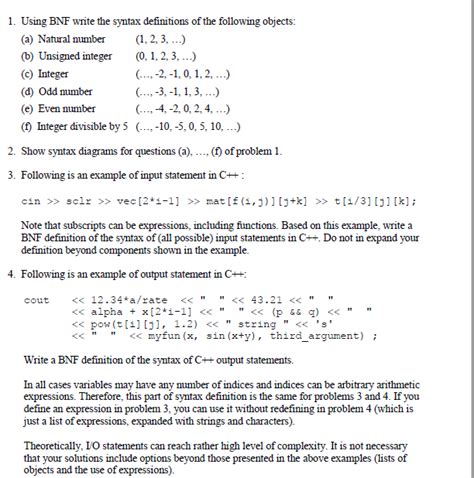 Solved 1 Using Bnf Write The Syntax Definitions Of The