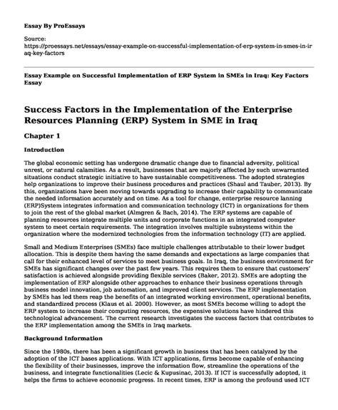 📗 Essay Example On Successful Implementation Of Erp System In Smes In Iraq Key Factors Free