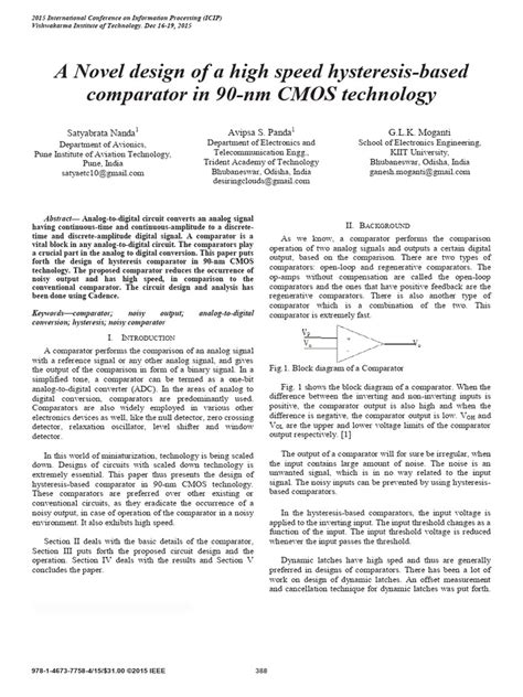A Novel Design Of A High Speed Hysteresis Based Comparator In 90 Nm Cmos Technology Pdf