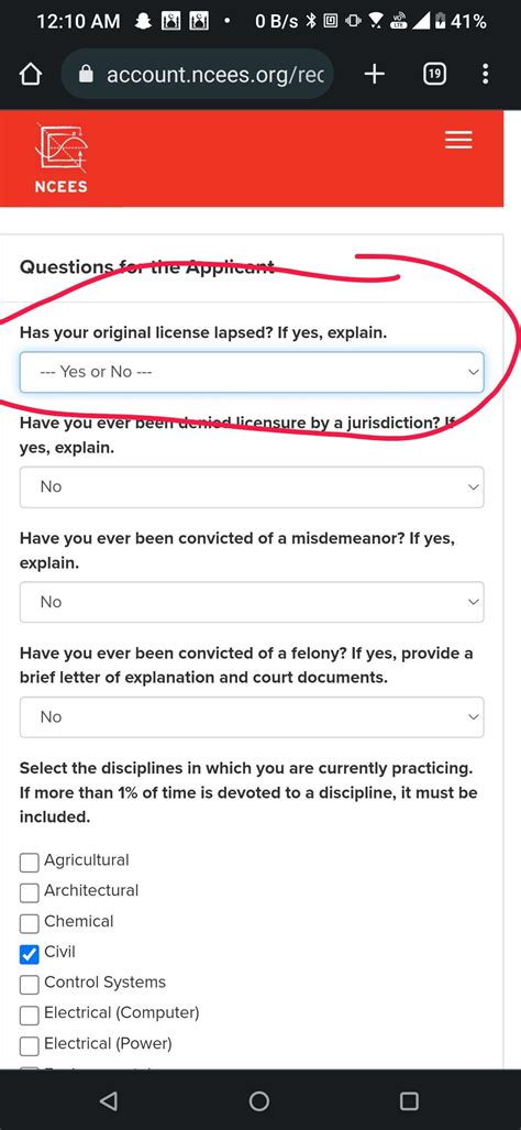 Does Anyone Know What Should I Select Here I Am Applying For Pe License For The First Time