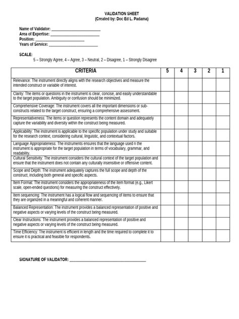 Validation Sheet For Questionnaire Pdf Likert Scale Learning
