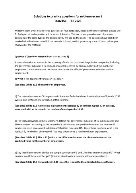 practice mt1 sol solutions to practice questions for midterm exam 1 eco2151 fall 2023