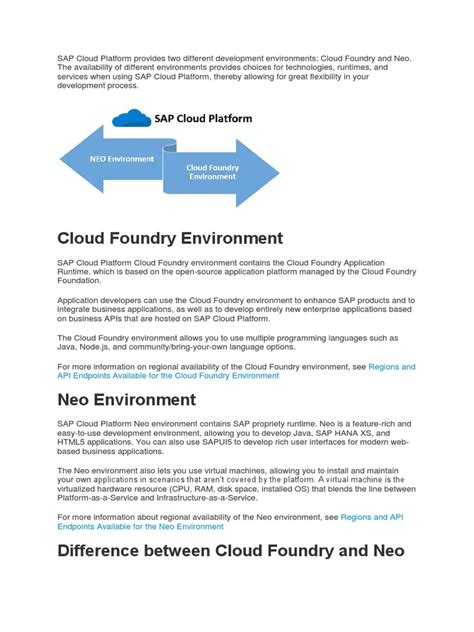 Sap Cloud Platform Neo Vs Foundry Pdf Cloud Computing Sap Se