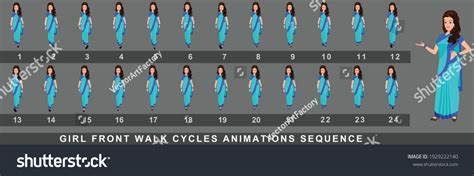Indian Girl Character Front Walk Cycle Stock Vector Royalty Free Shutterstock