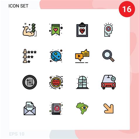 Group Of 16 Flat Color Filled Lines Signs And Symbols For Find Business Cardiogram Hat Light