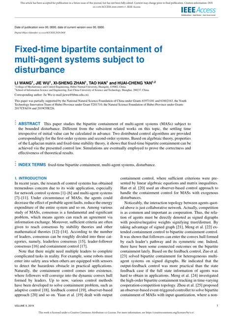 Pdf Fixed Time Bipartite Containment Of Multi Agent Systems Subject To Disturbance