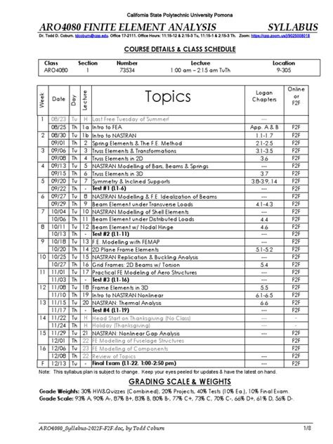 Aro4080 Syllabus 2022f F2f 3 Pdf Finite Element Method