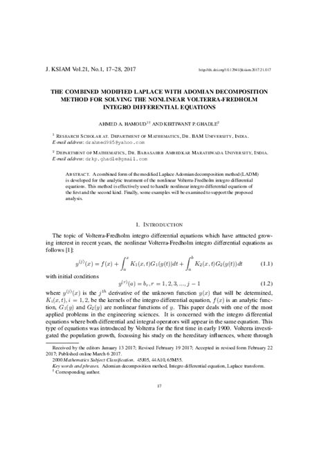 Pdf The Combined Modified Laplace With Adomian Decomposition Method For Solving The Nonlinear