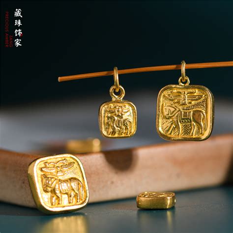 藏珠饰家足金手工錾刻古法黄金马上富贵吊坠手链手串配饰配件虎窝淘