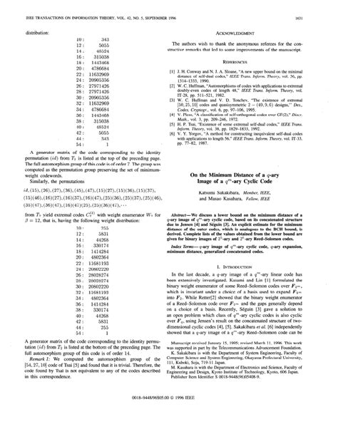 Pdf On The Minimum Distance Of A Q Ary Image Of A Qm Arycyclic Code