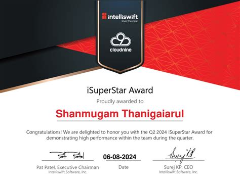 Thanigaiarul Shanmugam On Linkedin Award Recognition Excellence Intelliswift Isuperstar