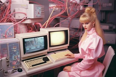 Premium AI Image Colorful Image Of Vintage Retrowave Style Computer Monitor And Keyboard