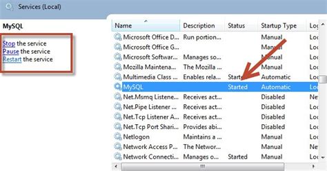 Menu Pada Component Service MySQL Server Sedang Berjalan Duniailkom