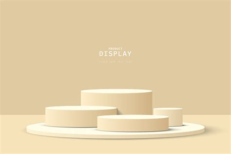 사실적인 갈색 흰색 실린더 받침대 연단이 있는 추상적인 갈색 3d 방 제품 디스플레이 프레젠테이션을 위한 최소한의 장면 기하학적 형태 디자인 쇼케이스를 위한 라운드 스테이지