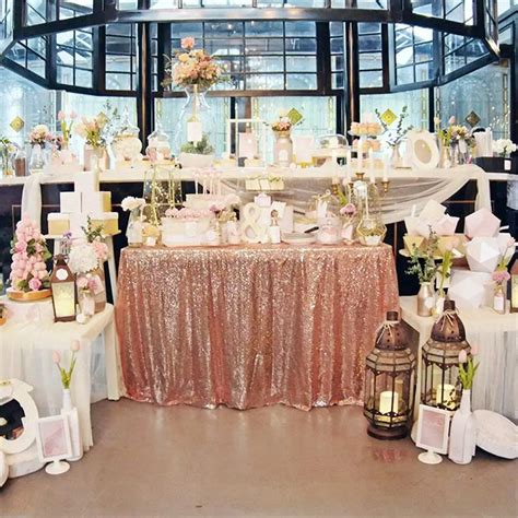 Rose Gold Sequin Tablecloth 60x102 Inches Wedding Tablecloth Rectangular Sequin Glitter Table