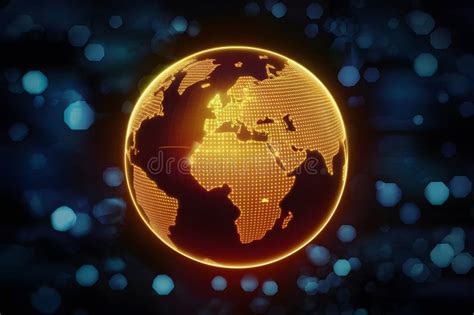 Vector Illustration Showcases Glowing Digital Earth With Bokeh Background Stock Illustration