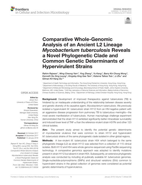 Pdf Comparative Whole Genomic Analysis Of An Ancient L2 Lineage Mycobacterium Tuberculosis
