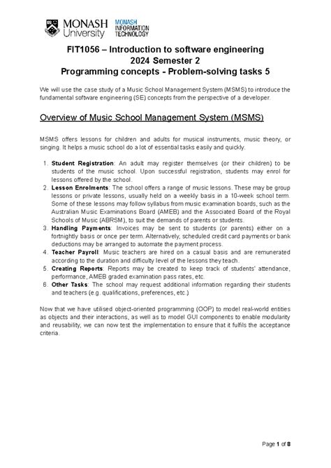 Programming Assessment 5 2024 Fit1056 Introduction To Software