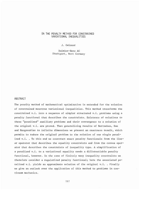 Pdf On The Penalty Method For Constrained Variational Inequalities