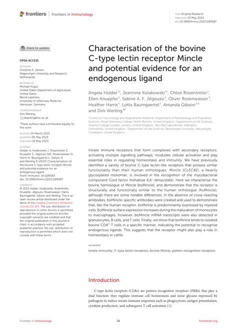 Pdf Characterisation Of The Bovine C Type Lectin Receptor Mincle And Potential Evidence For An
