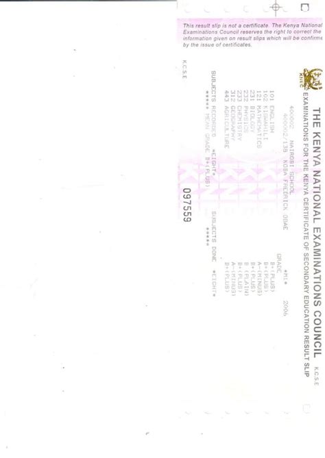 KCSE RESULTS SLIP PDF