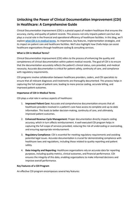 Unlocking The Power Of Clinical Documentation Improvement Cdi In