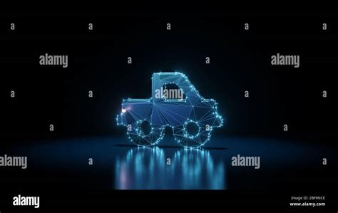 3d Rendering Wireframe Digital Techno Neon Glowing Symbol Of Pickup Truck With Shining Dots On