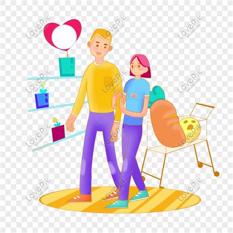 함께 쇼핑하는 커플 발렌타인 데이 Png 일러스트 무료 다운로드 Lovepik