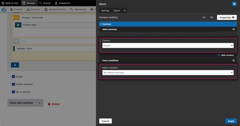 display elements on specific languages acquia cohesion docs