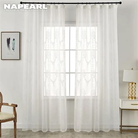 Napearl 1 피스 모던 리넨 화이트 튤레 커튼 창 커튼 거실 커튼 쉬어 패브릭 패널 발코니 주방 커튼room