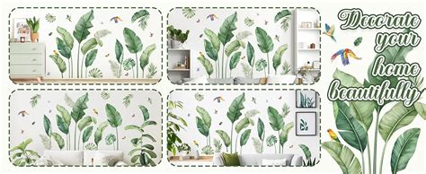 Decalmile Tropical Palm Leaves Wall Decals Nature Banana Leaf Green