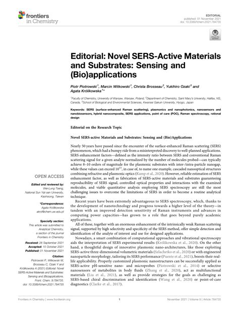 Pdf Editorial Novel Sers Active Materials And Substrates Sensing
