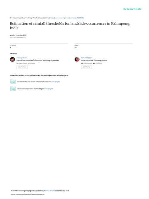 2018 Estimation Of Rainfall Thresholds For Landslide Occurrences Pdf Landslide Rain