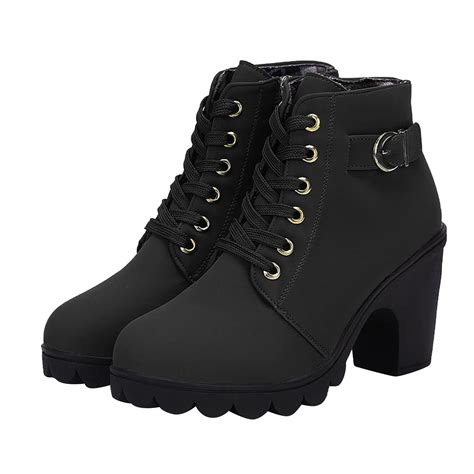 Dezsed Womens Ankle Lace Up Boots Women Boots Retro Thick Heel High