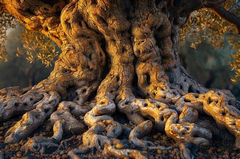 A Tree With A Twisted Trunk And The Roots Of The Tree Premium AI Generated Image
